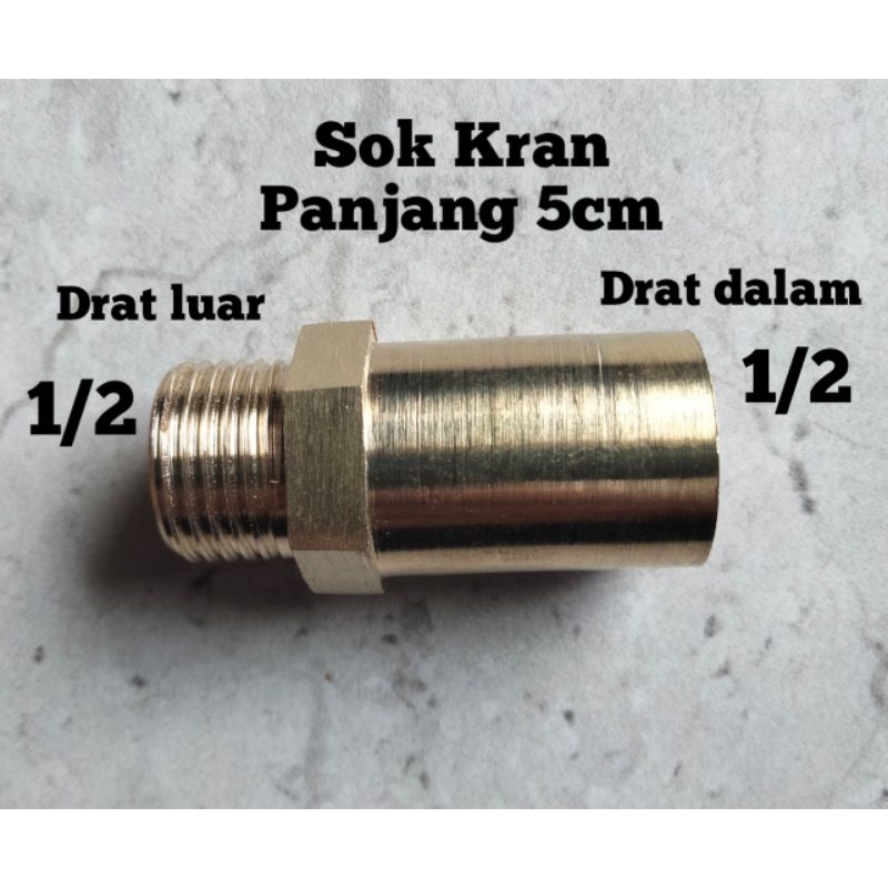 Jual Double Sok kran panjang 1/2 × 1/2 + sok kran Kuningan Drat luar dalam 1/2 × 1/2 nepel ...