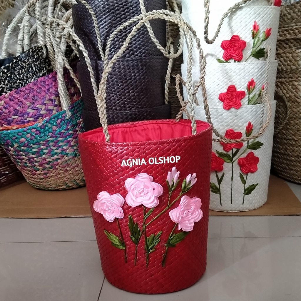 Jual Keranjang Hampers Anyaman Padan Bunga Sulam Tali Pandan Lilit Tas ...