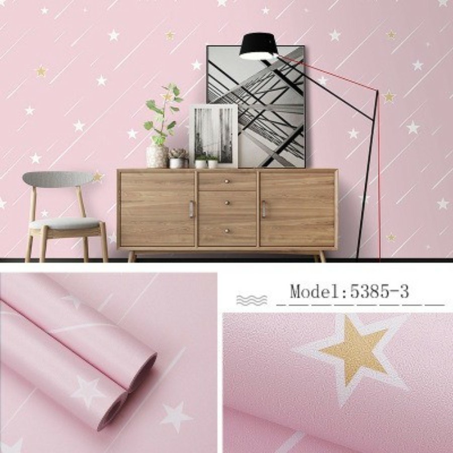 Jual Wallpaper sticker dinding motif Bintang Jatuh Pink Ukuran Panjang 10Meter x Lebar 45CM ...