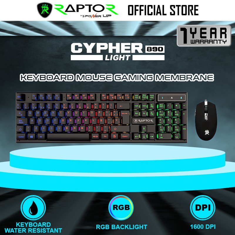 Jual Keyboard Mouse Combo Gaming Wired RAINBOW RGB Light RAPTOR Cypher ...