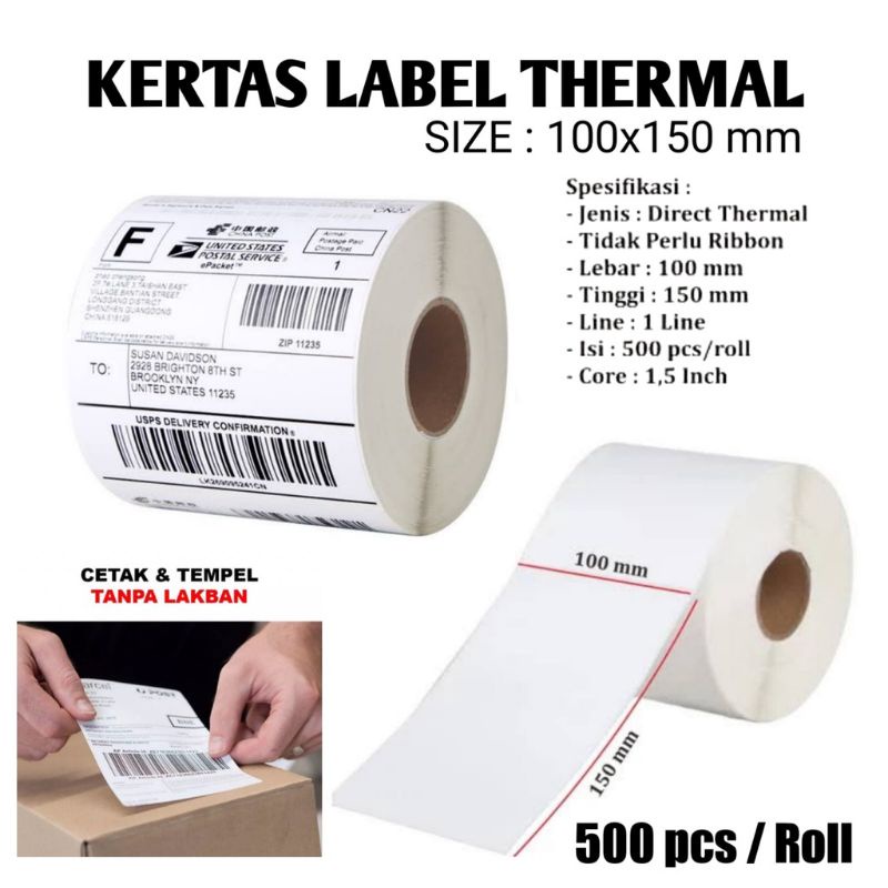 Jual Kertas thermal sticker label barcode Roll & Lipat Ukuran 100x150 mm isi 500pcs | Shopee ...