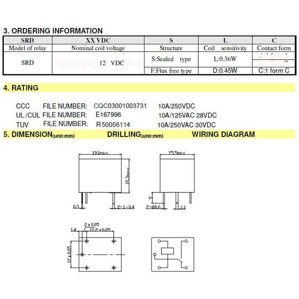Jual T73 RELAY 12V DC SONGLE SRD-12VDC-SL-C 5 PIN DC CONTROL COIL ...