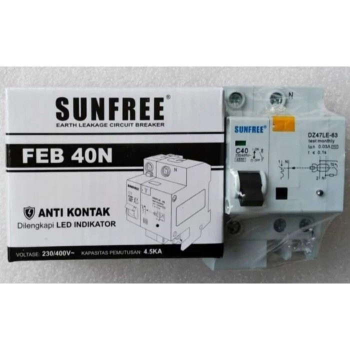 Jual Anti Kontak ELCB 40 A Sunfree FEB 40N Led indikator SNI Super ...