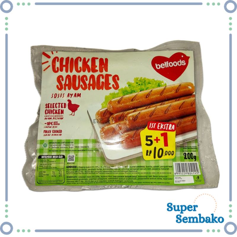 Jual FROZEN FOOD MAKANAN BEKU CHICKEN SAUSAGES SOSIS AYAM BELFOODS 200g ...