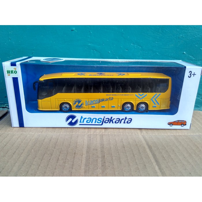 Jual Mainan bus Transjakarta diecast miniatur bis busway kuning harga ...