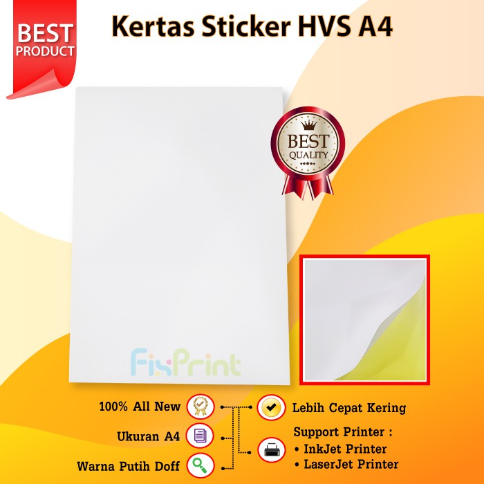 Jual Kertas Sticker HVS A4 Stiker HVS Doff Premium Quality Lembaran isi ...