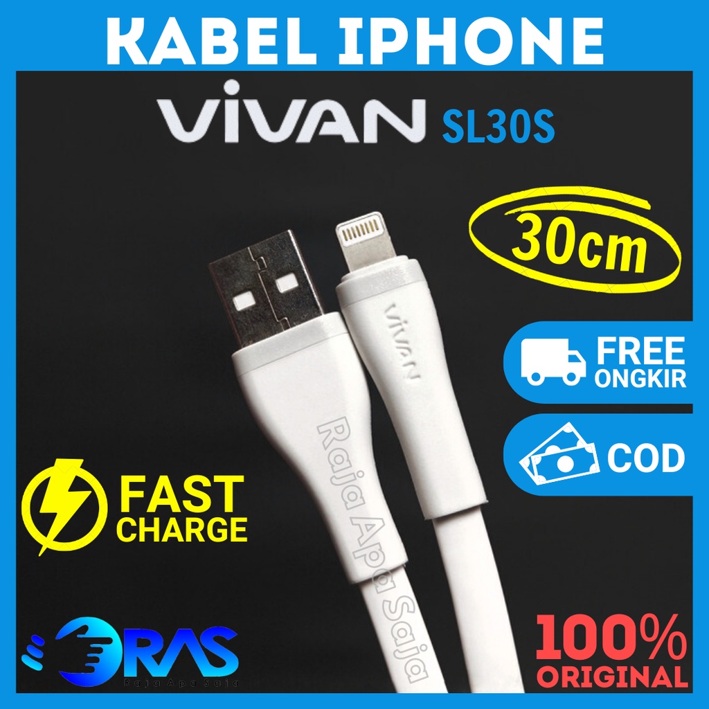 Jual Kabel Data Lightning Vivan 30cm - Kabel ip Pendek Charger Fast ...