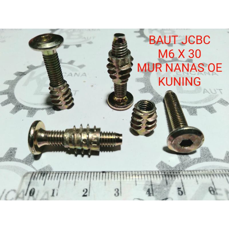 Jual BAUT JCBC M6 X 30 DAN MUR NANAS OE KUNING KUNCI L4 PANJANG 3 CM ...