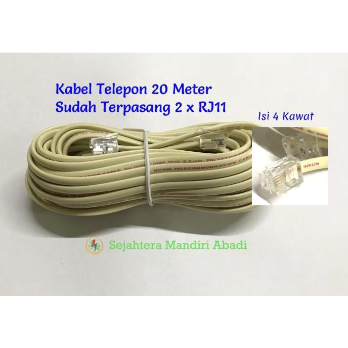 Jual [COD] Kabel Telepon 20 Meter Kitani Coklat Pipih Gepeng RJ11 Telp ...