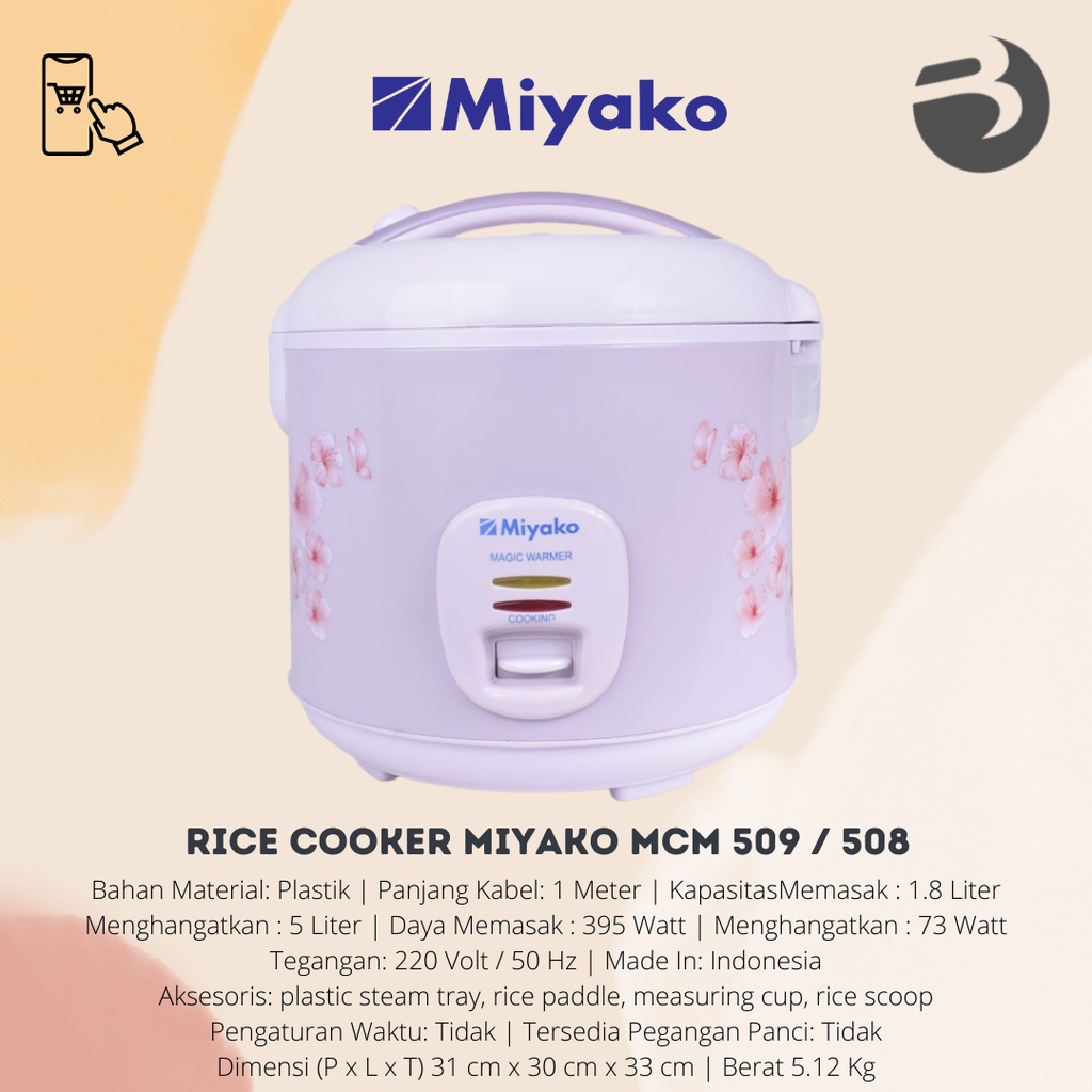 Jual MAGICOM / Magic com / RICE COOKER MIYAKO MCM 509 / 509 TS 1.8 ...