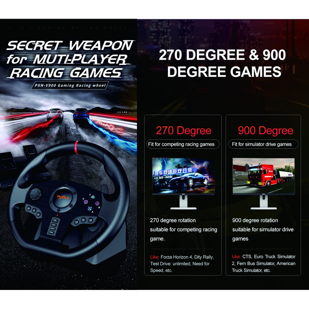 Jual PXN V900 PC Racing Wheel Race Steering Wheel with Pedals Game Stir ...