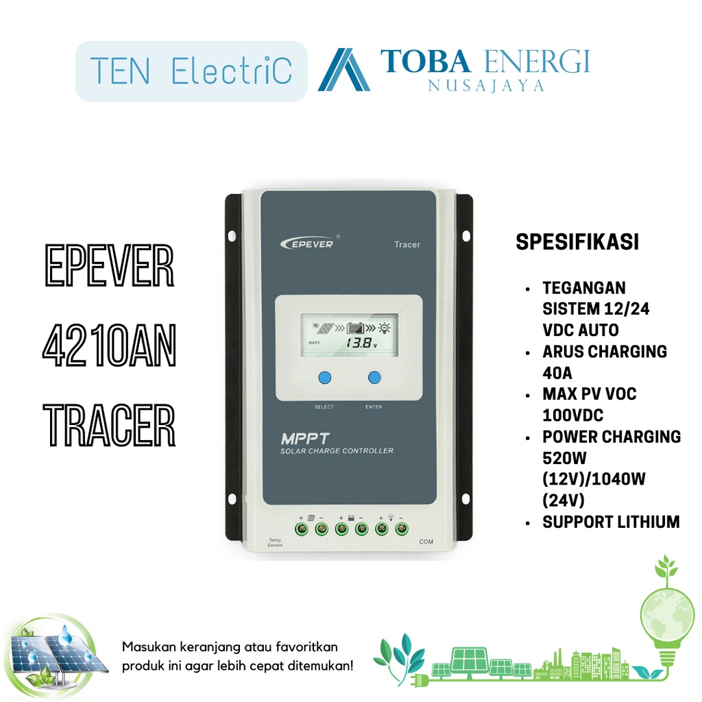 Jual Solar Charge Controller Real MPPT 40A 12V 24V TRACER 4210AN EPEVER | Shopee Indonesia