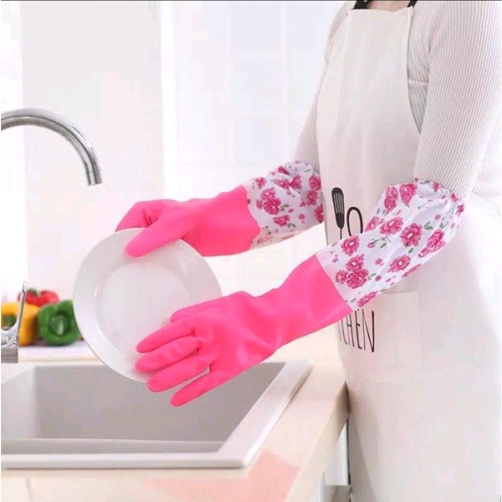 Jual Sarung Tangan Motif Bunga Cuci Piring Berkebun Karet Latex Panjang ...