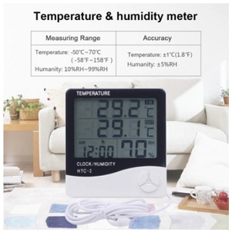 Jual Termometer hygrometer Suhu Ruang Digital Jam thermometer in out ...