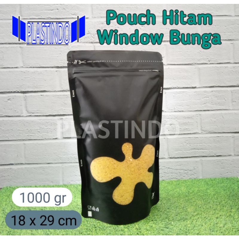 Jual Standing Pouch Hitam kombinasi Window Jendela Bunga1000 z 18 x 29 ...