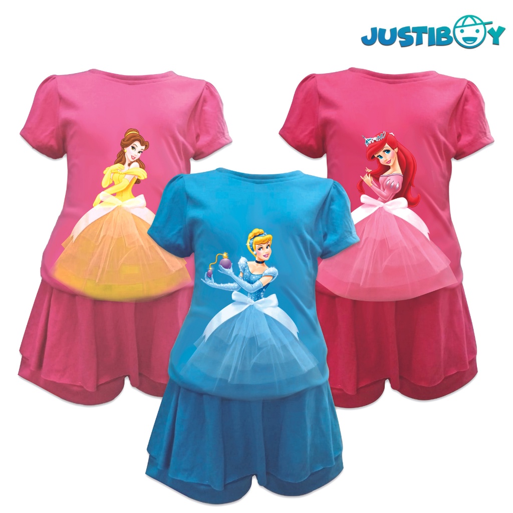 Jual Baju Anak Perempuan Motif Princess Ariel, Belle, Cinderella Lengan ...