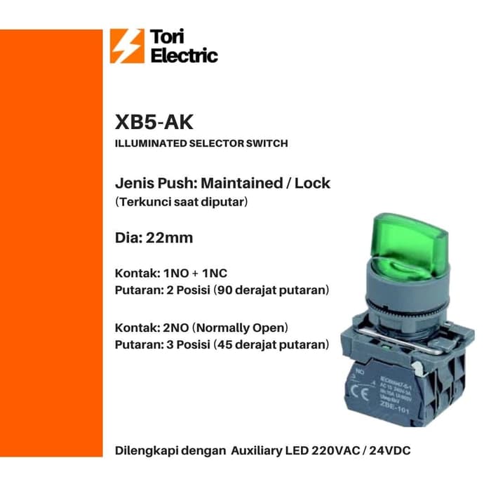 Jual Shemsco XB5-AK Selector Switch LED 220V 24V 3 Posisi 3P Lock ...