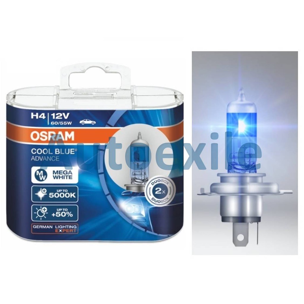 Jual Osram Cool Blue Advance H4 60/55W 5000K Mega White CBA Lampu Motor Mobil Biru Putih APV ...