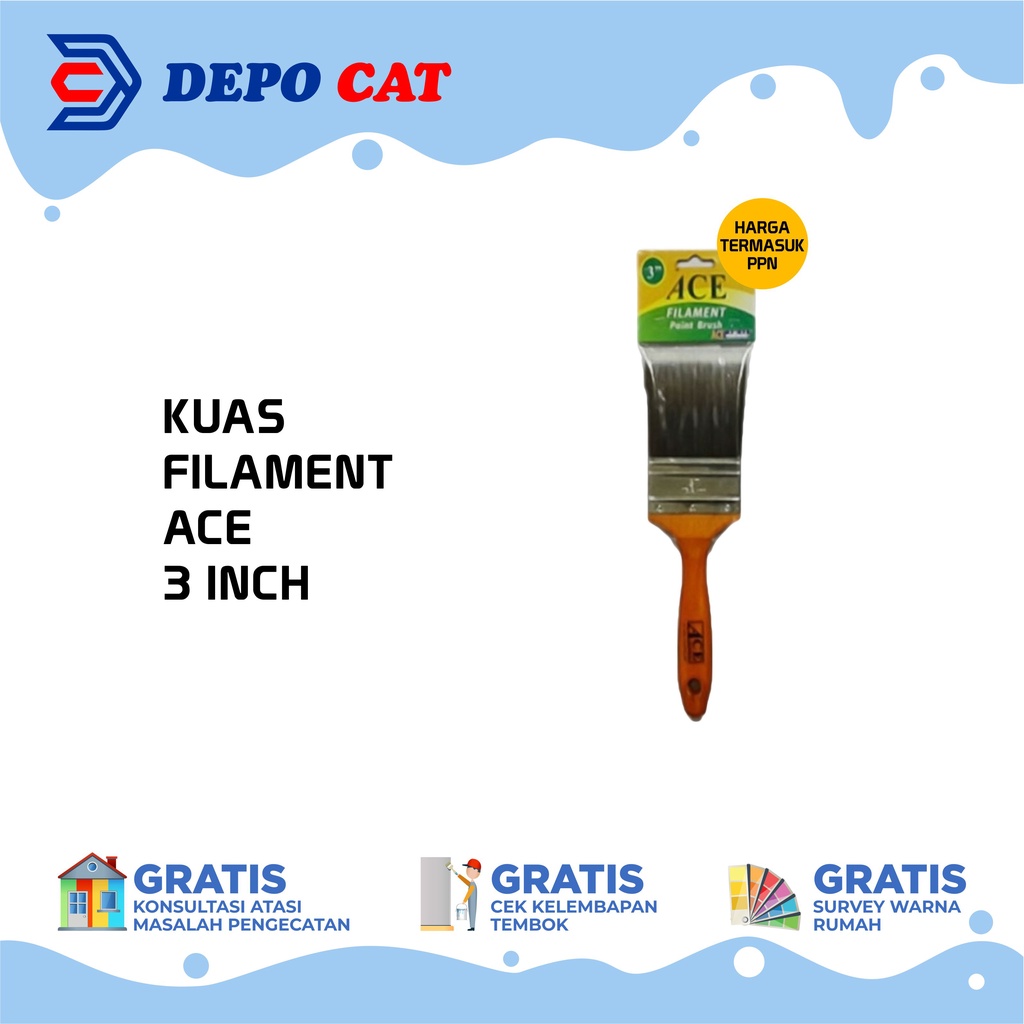 Jual Kuas Premium ACE Filament 3" | KUAS CAT TEMBOK & MINYAK | Shopee ...