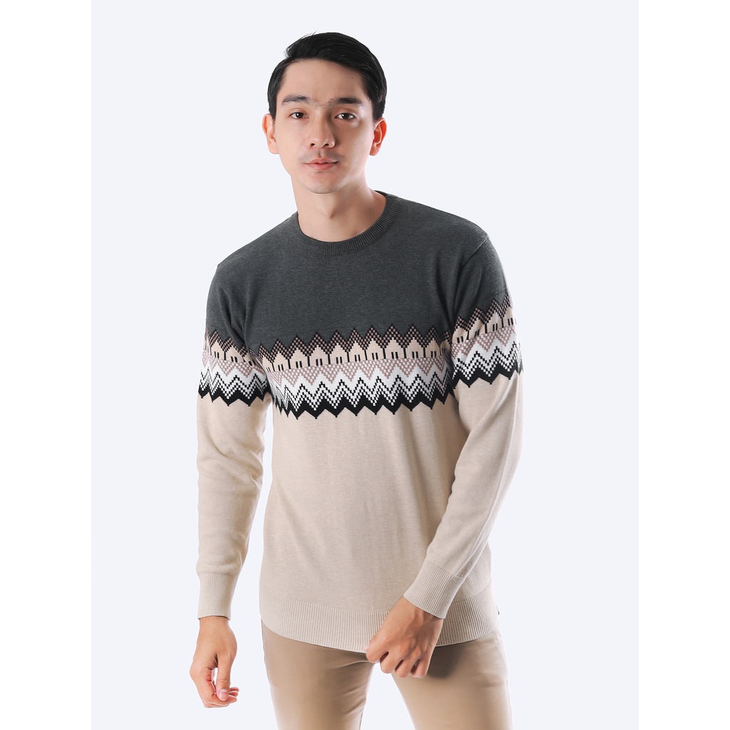Jual Gomuda Sweater Rajut Pria Crewneck Aztec Tribal - Beige | Shopee ...