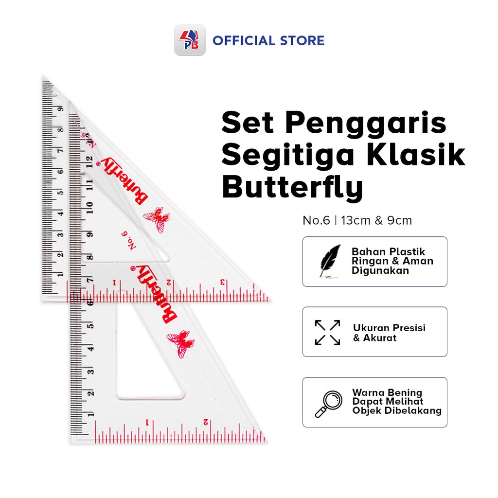 Jual Penggaris Segitiga Klasik Merk Butterfly No 6 Siku dan Sama Sisi ...