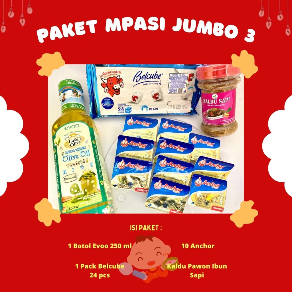 Jual Paket Mpasi Jumbo 3 (1 btl Evoo + 1 pack belcube + 10 Anchor+ ...