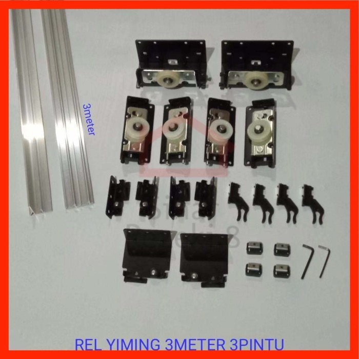 Jual SET Rel Yiming 3 Meter + Roda 3 Pintu / Lemari Sliding Pakaian Geser | Shopee Indonesia
