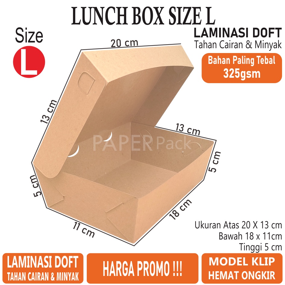 Jual CRAFT LUNCH BOX SIZE L325 /PAPER BOX LUNCH CRAFT ECO TEBAL POLOS ...