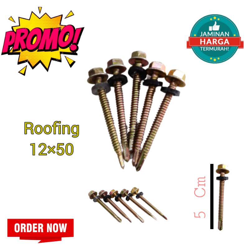 Jual Baut Skrup Sekrup Baja Ringan Ruving Roofing 5cm 12x50 12 x 50 Perkotak | Shopee Indonesia