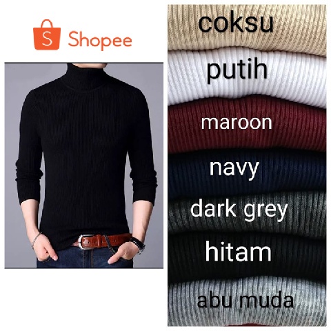 Jual Aaron Rajut Pria Kerah Tinggi Bahan Tebal / sweater rajut / jaket ...