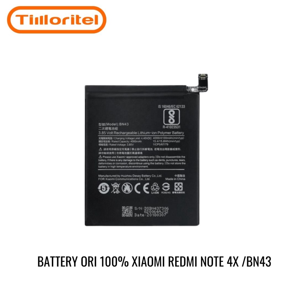 Jual BATTERY BATRAI BATRE ORI 100% XIAOMI REDMI NOTE 4X / BN43 | Shopee ...