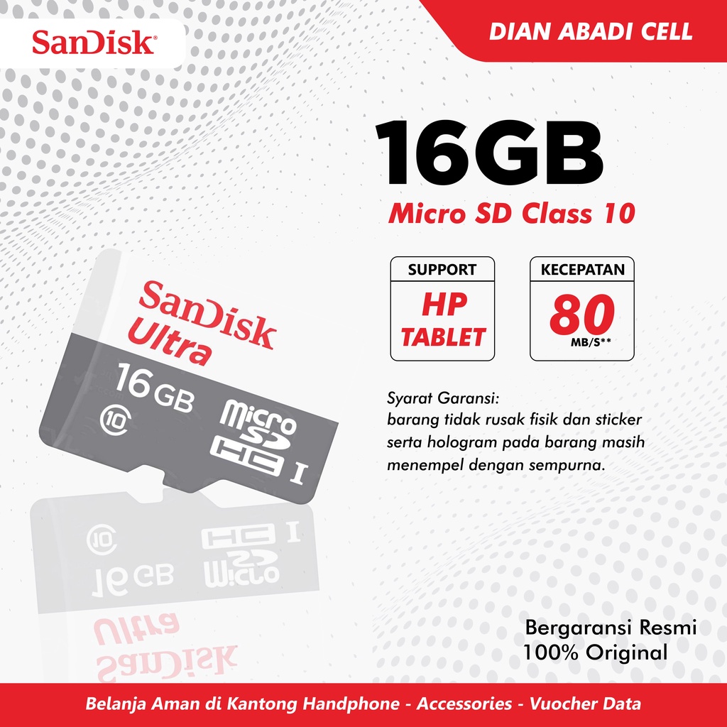 Jual MMC SANDISK 16GB CLASS 10 microSD Card | Shopee Indonesia