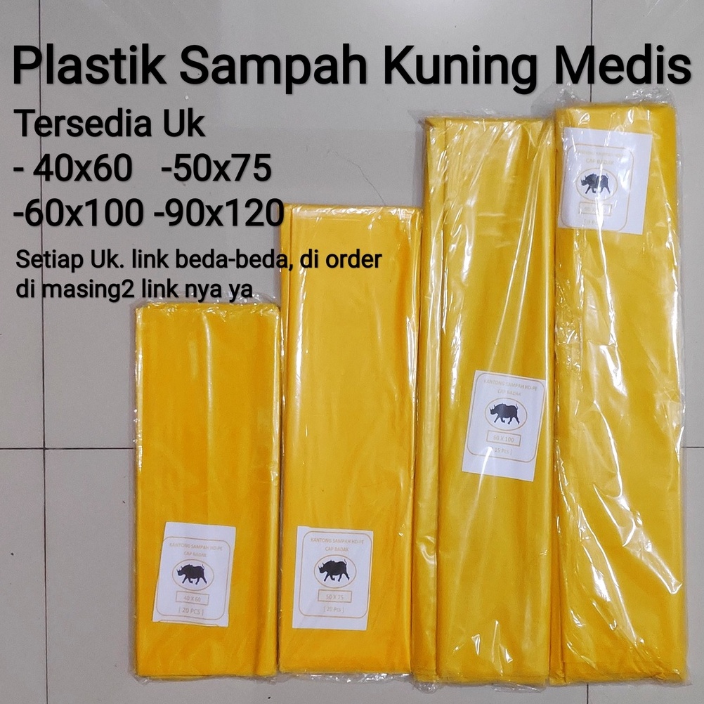 Jual 1 pack, kantong plastik sampah kuning medis uk 40x60, 50x75 ...