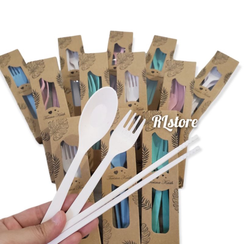 Jual Alat Makan Travel Set Box Jerami (Sendok, Garpu, dan Sumpit ...