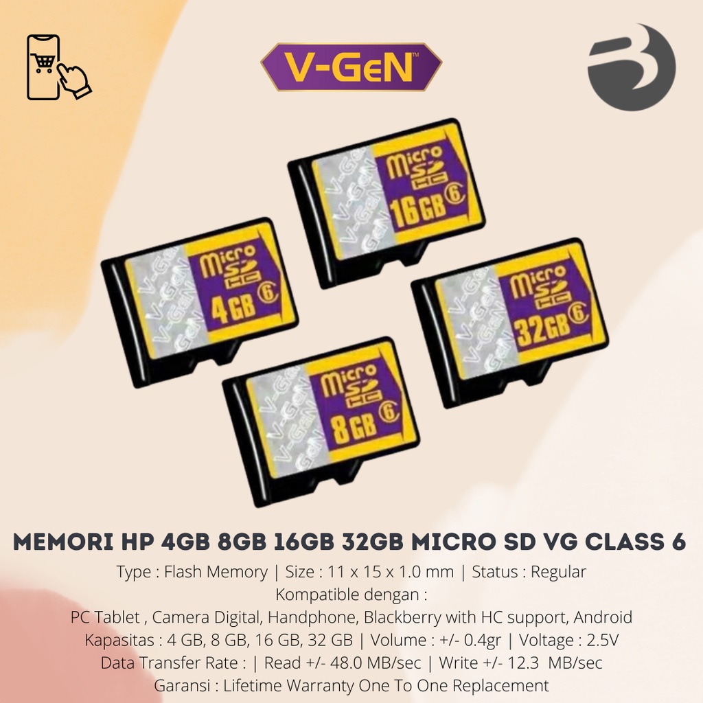 Jual MEMORI HP 4GB 8GB 16GB 32GB MICRO SD MEMORY CARD VGEN CLASS 6 ...