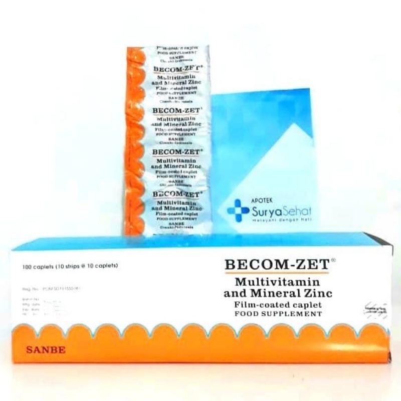 Jual Becom-Zet 1 strip isi 10 kaplet Multivitamin Mineral dan Zinc ...