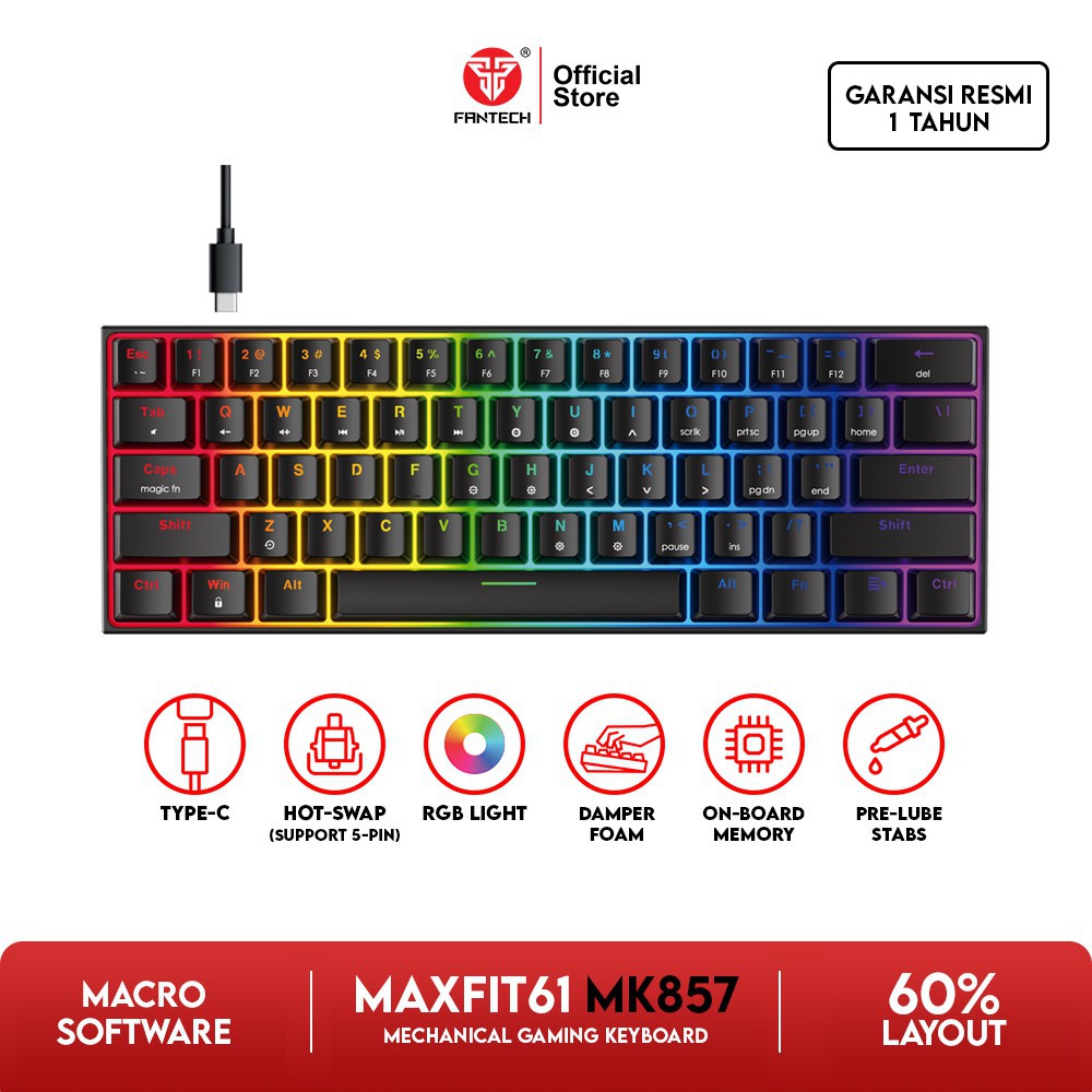 Jual Fantech MAXFIT61 MK857 60% Keyboard Gaming Mechanical Hitam ...