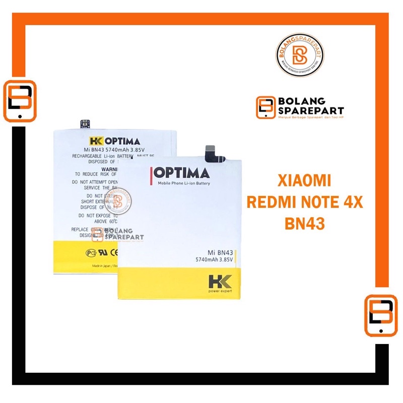 Jual BATERAI BATRE XIAOMI REDMI NOTE 4X BN43 HK OPTIMA DOUBLE IC | Shopee Indonesia