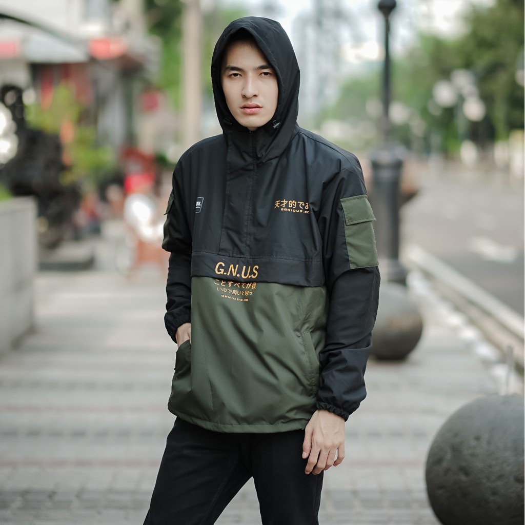 Jual GENIOUS Jaket Cougle HItam Hijau Jaket Parasut Pria Jaket Outdoor ...