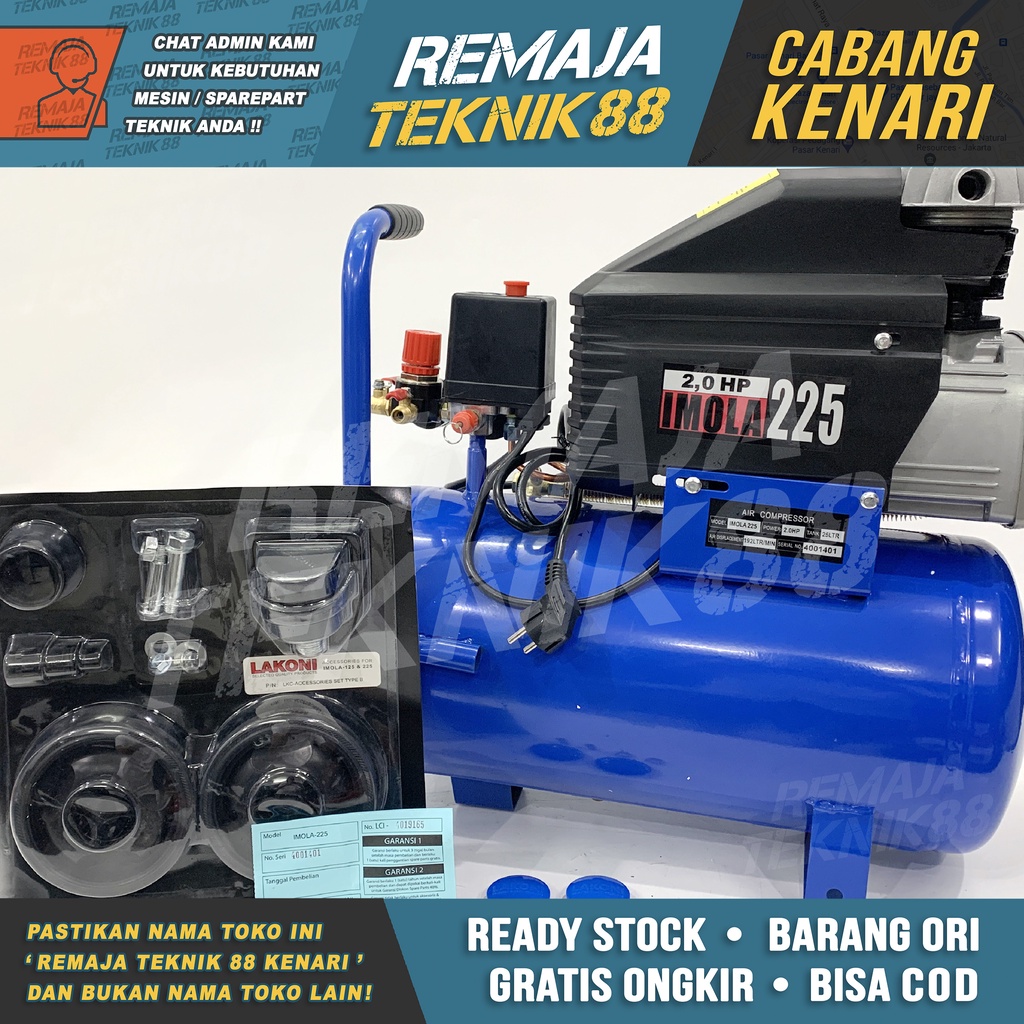 Jual KOMPRESOR ANGIN PORTABLE LAKONI IMOLA 225 2 HP 25 LITER COMPRESSOR ...