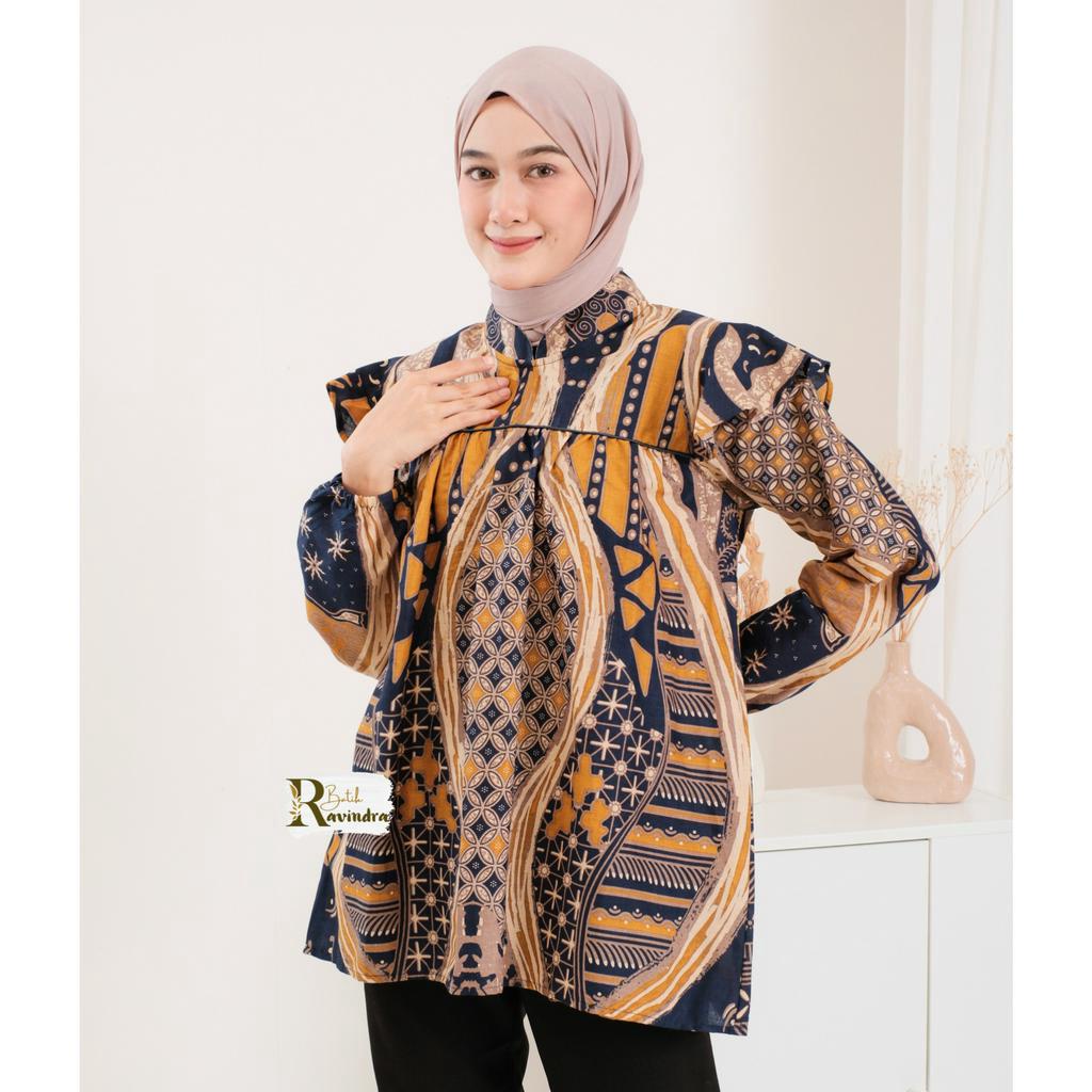Jual Blouse Batik Kuning Navy | Shopee Indonesia