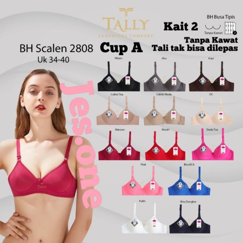 Jual SCALEN 2808 by Tally Bra Bh Tanpa Kawat Busa Tipis Cup A Kecil Kait 2 sz 34 - 40 | Shopee ...