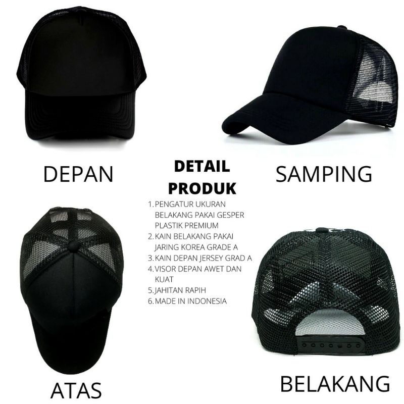 Jual TOPI TRUCKER HITAM POLOS PREMIUM - TOPI CASUAL | Shopee Indonesia