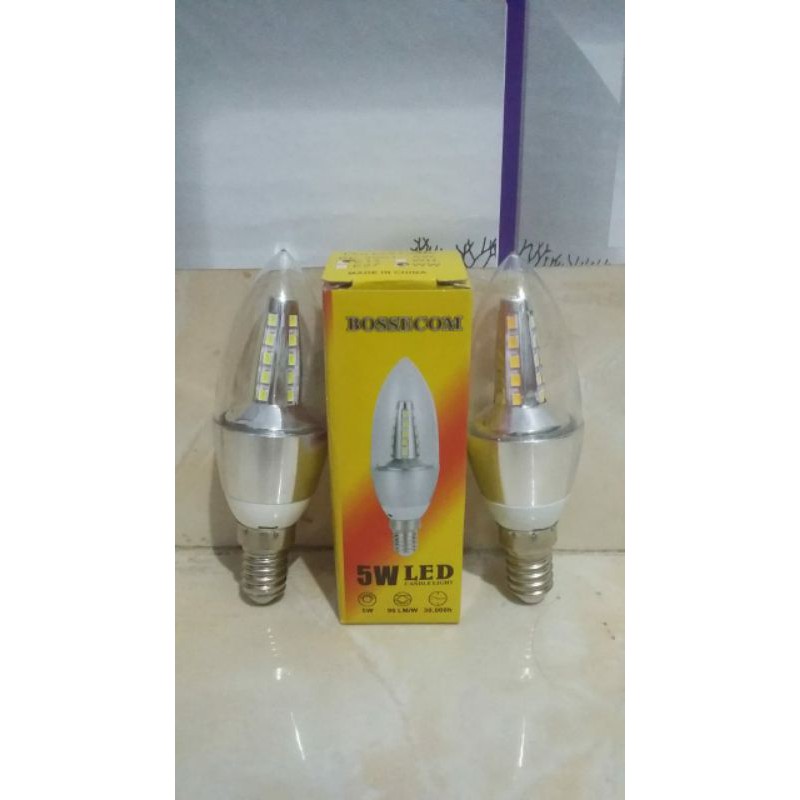 Jual Lampu Candle LED 5 Watt Fitting E14 Cahaya Putih Dan Kuning BOSSECOM SNI | Shopee Indonesia