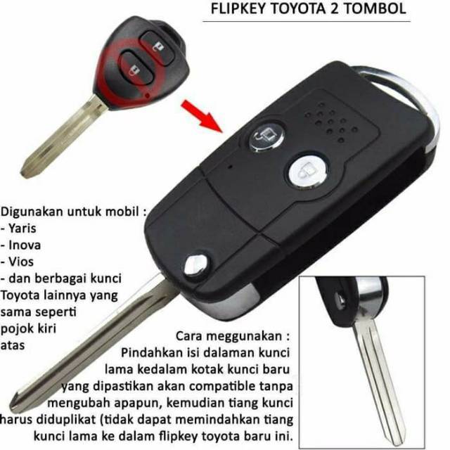 Jual Flipkey flip key kunci lipat toyota 2 tombol innova yaris vios ...