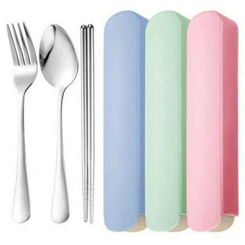 Jual Sendok set garpu sumpit stainless steel food grade box | Shopee ...