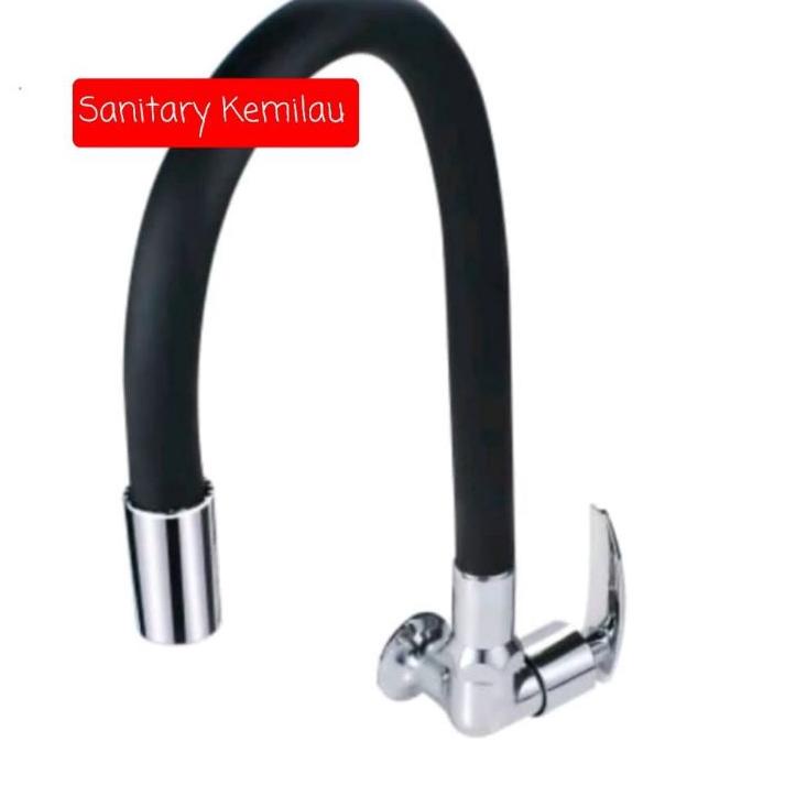 Jual Kran Tembok Angsa Flexible Rubber Hitam Minimalis Engkol - Keran ...