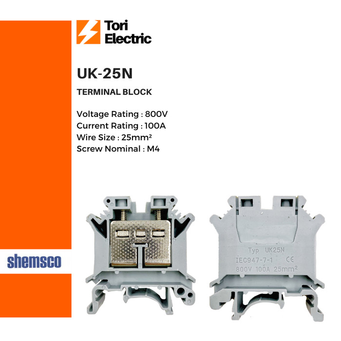 Jual Shemsco Terminal Block Din Rail UK-25N UK25N UK 25N | Shopee Indonesia