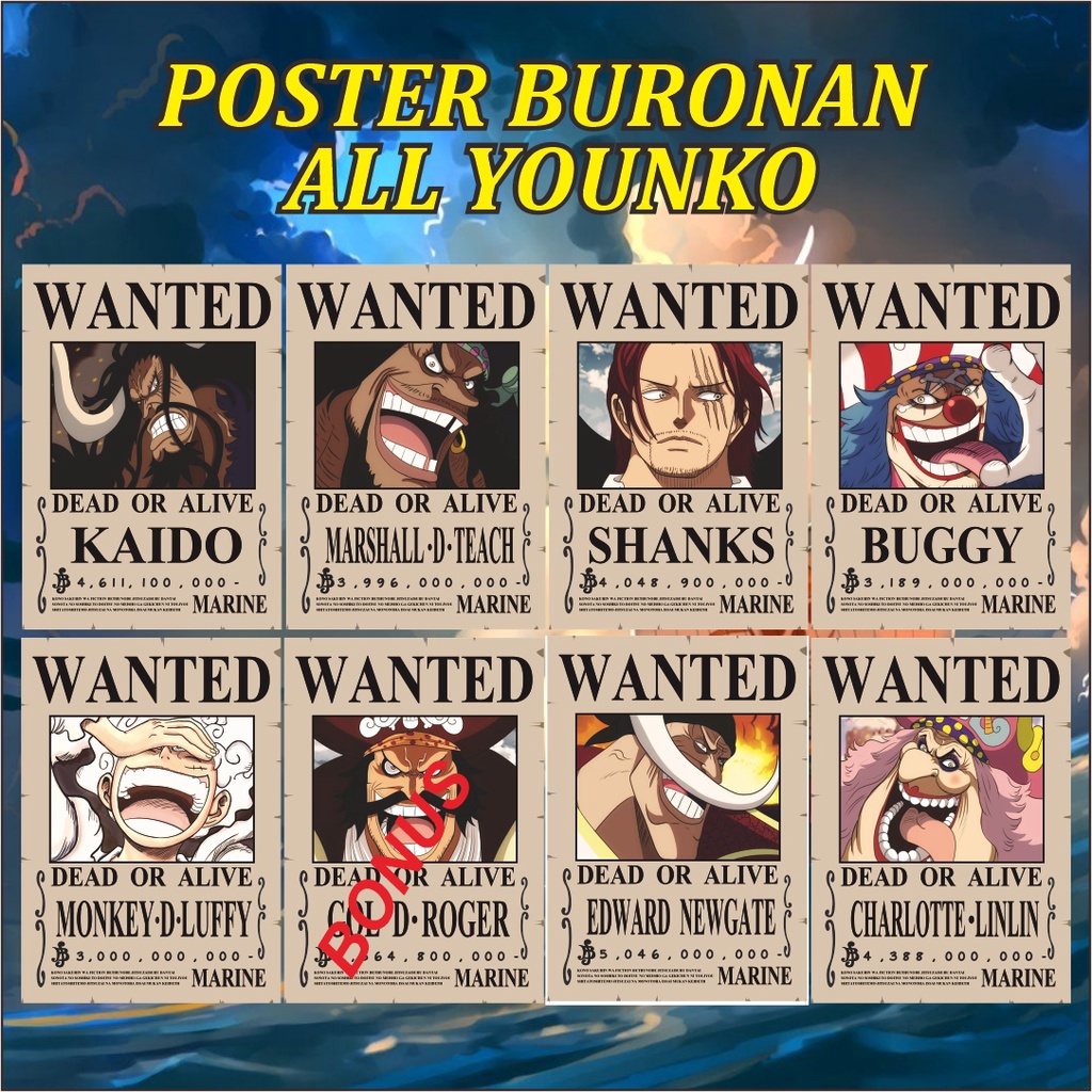 Jual Poster Buronan OnePiece Yonkou A3+/A4 Termurah | Shopee Indonesia