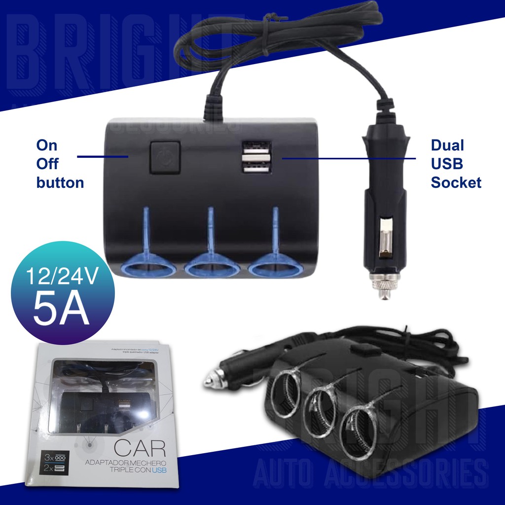 Jual Colokan LIGHTER Mobil 3 LUBANG usb charger TRIPLE SOCKET Cigarette ...
